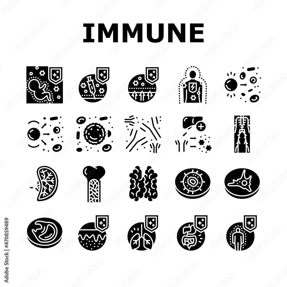 Plakat Immune System Disease And Treat Icons Set Vector. Thymus Of ...