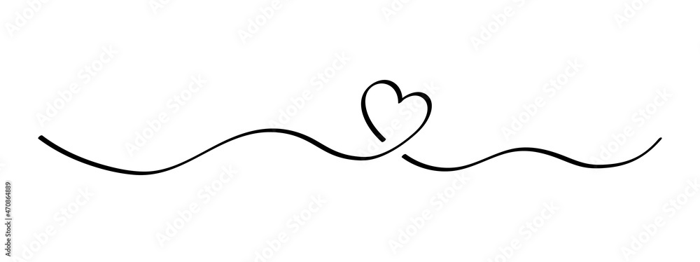 Heart and love swirl divider. Hand drawn sketch doodle style. Line ...