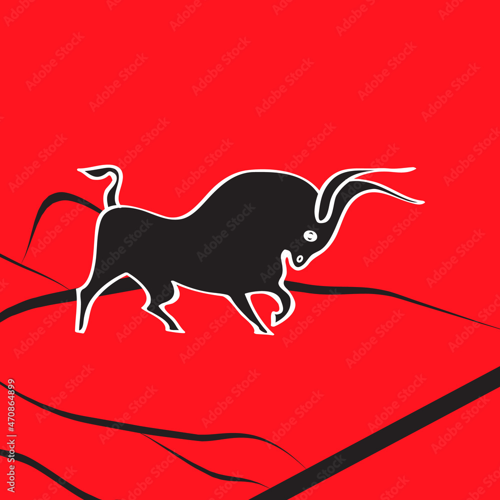 Dynamic wild bull. Hand drawing. Side view. Young strong bull isolated ...