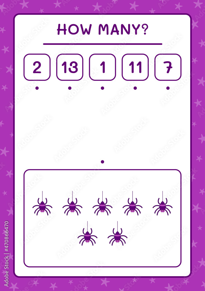 How many Spider, game for children. Vector illustration, printable ...