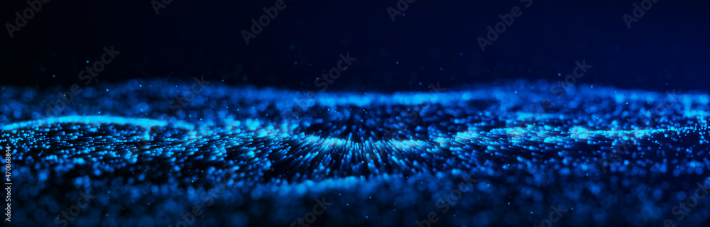 Dynamic blue particle wave. Futuristic point wave. Flow digital ...