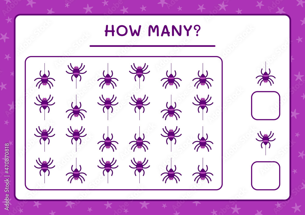 How many Spider, game for children. Vector illustration, printable ...