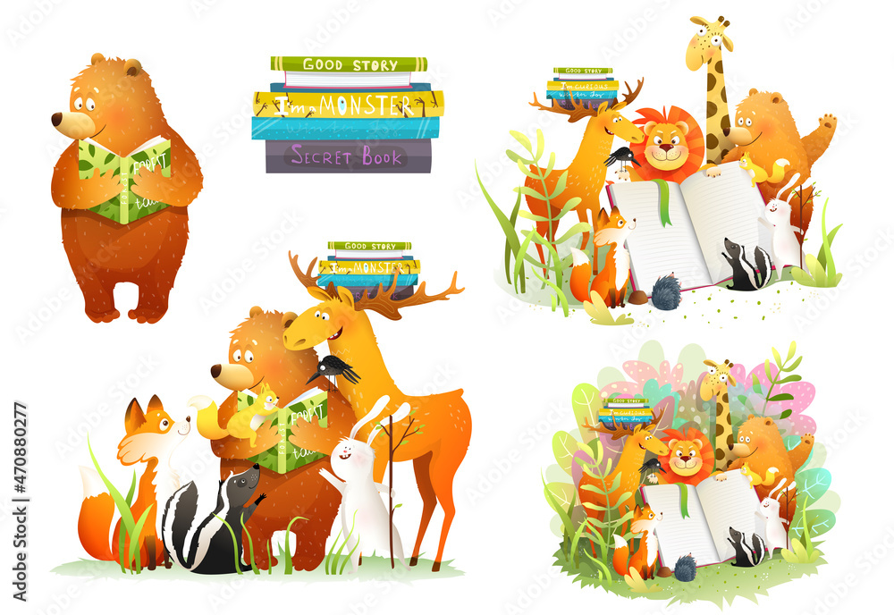 Forest Animals reading a book together. School and education for lion ...
