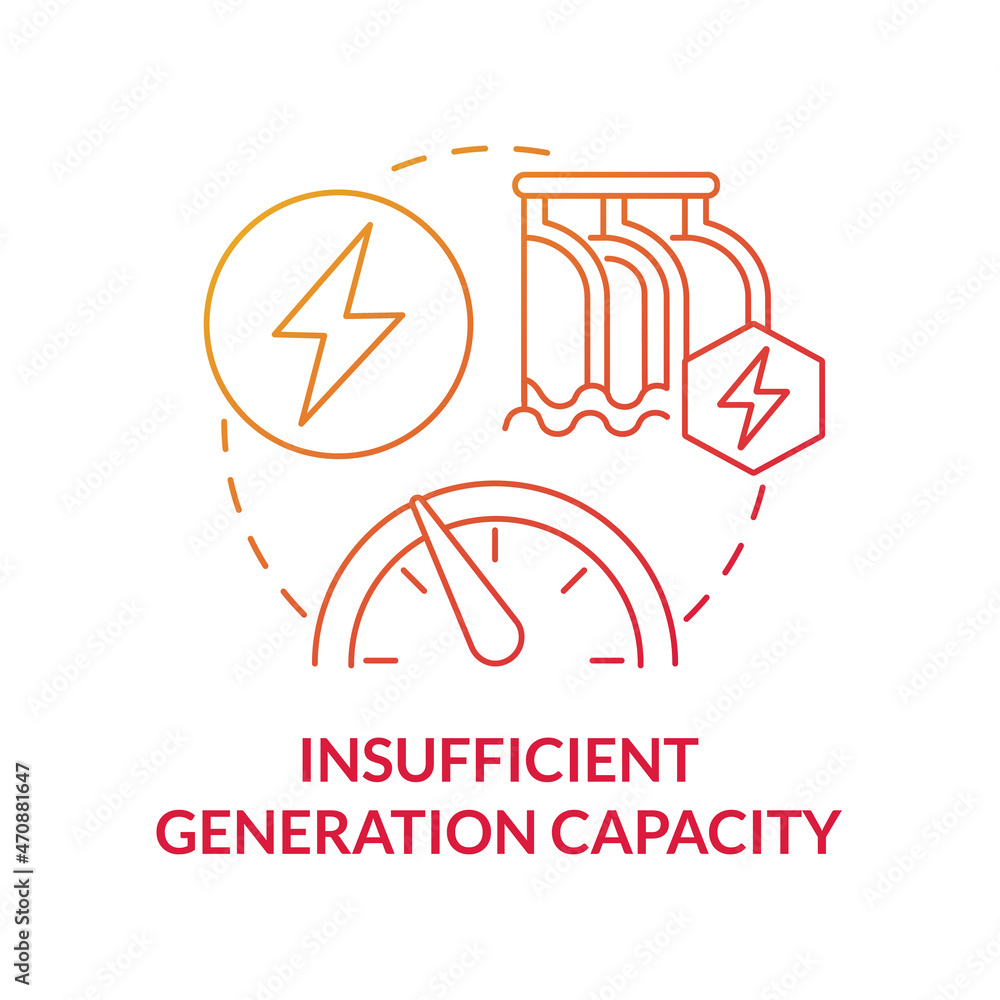 Insufficient generation capacity red gradient concept icon. Renewable ...