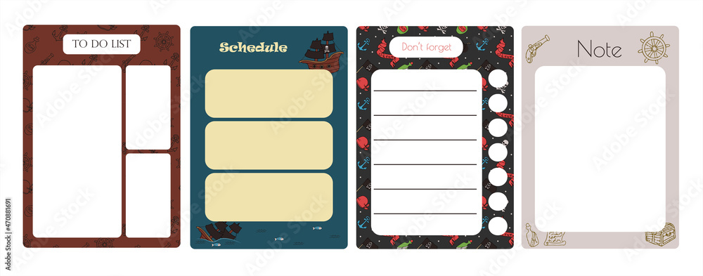 Vector set of weekly planner, to do list, note, background with doodle ...