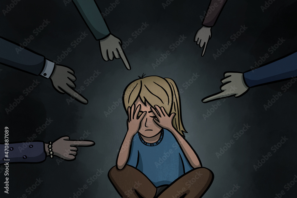 Symbolic Illustration for discrimination, blaming and bullying. Sad ...