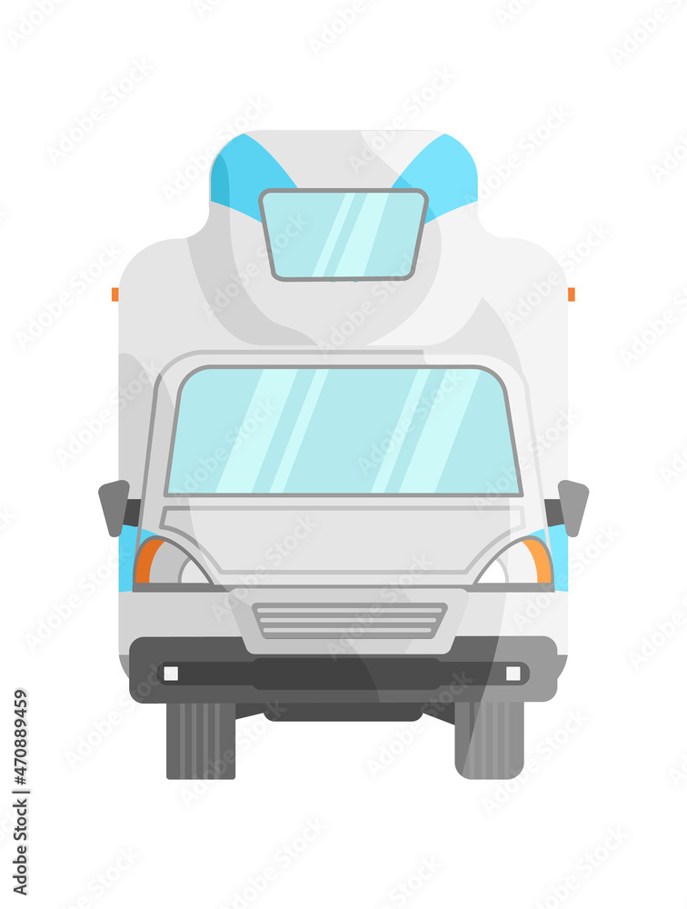 Motorhome view front. Vehicl traveling trucks, mockup branding vector ...