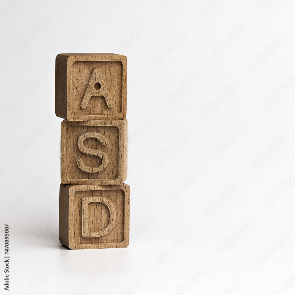ASD (autism spectrum disorders) theme. wooden cubes with the acronym ...