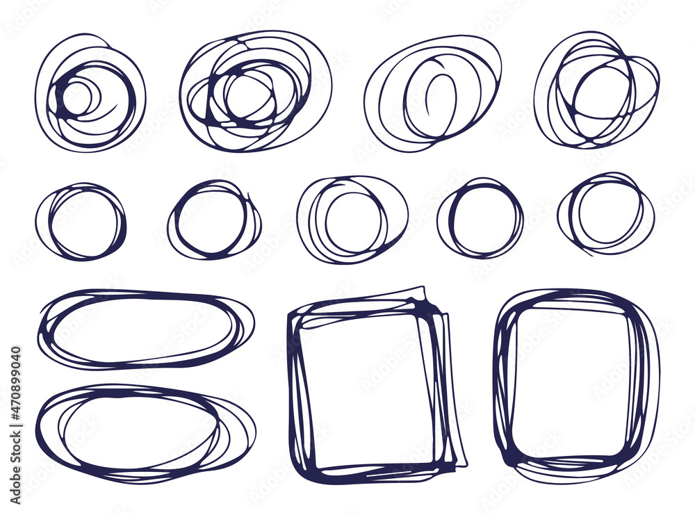 Set of tangled doodle line art frames. Abstract hand drawn flourish pen ...