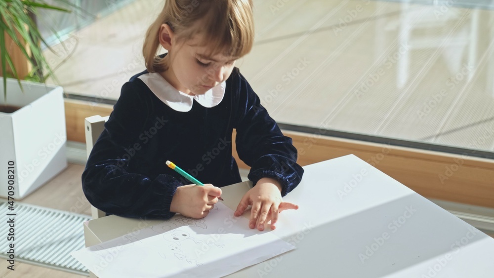 Elementary Public School Smart Creative Focused Young Caucasian Girl ...