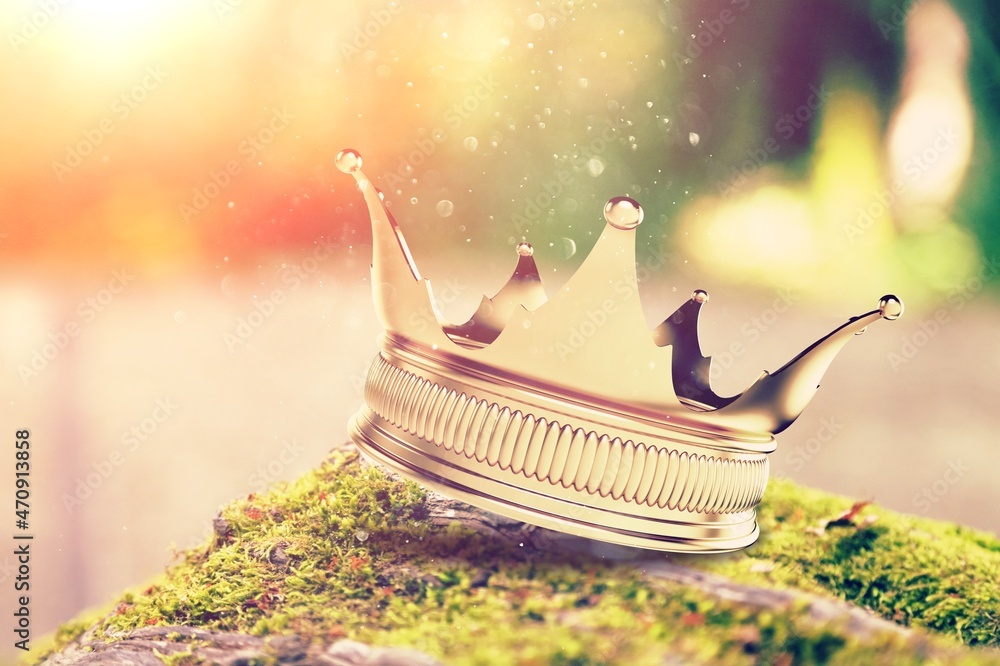 mysterious and magical photo of gold king crown. Medieval period ...