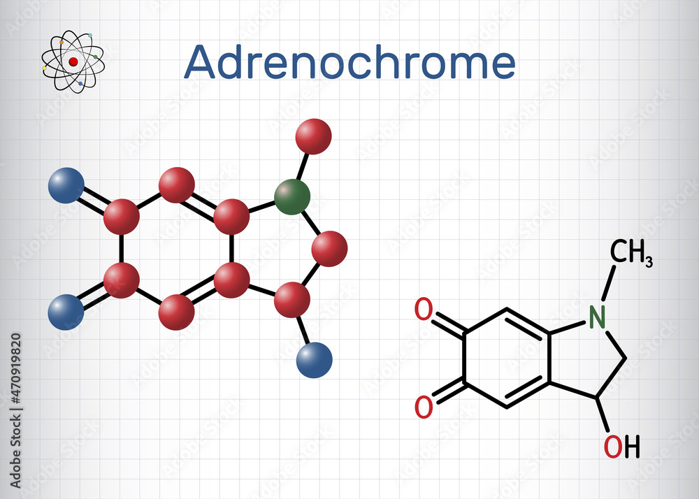 Adrenochrome, adraxone molecule. It is produced by the oxidation of ...