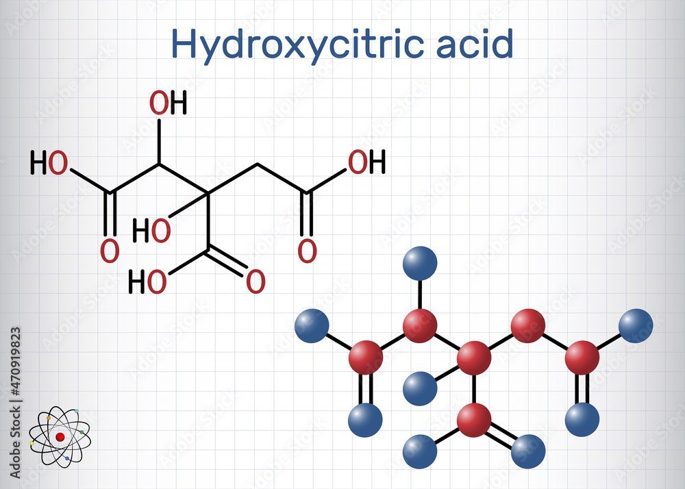 Hydroxycitric acid, HCA molecule. It is derivative of citric acid ...