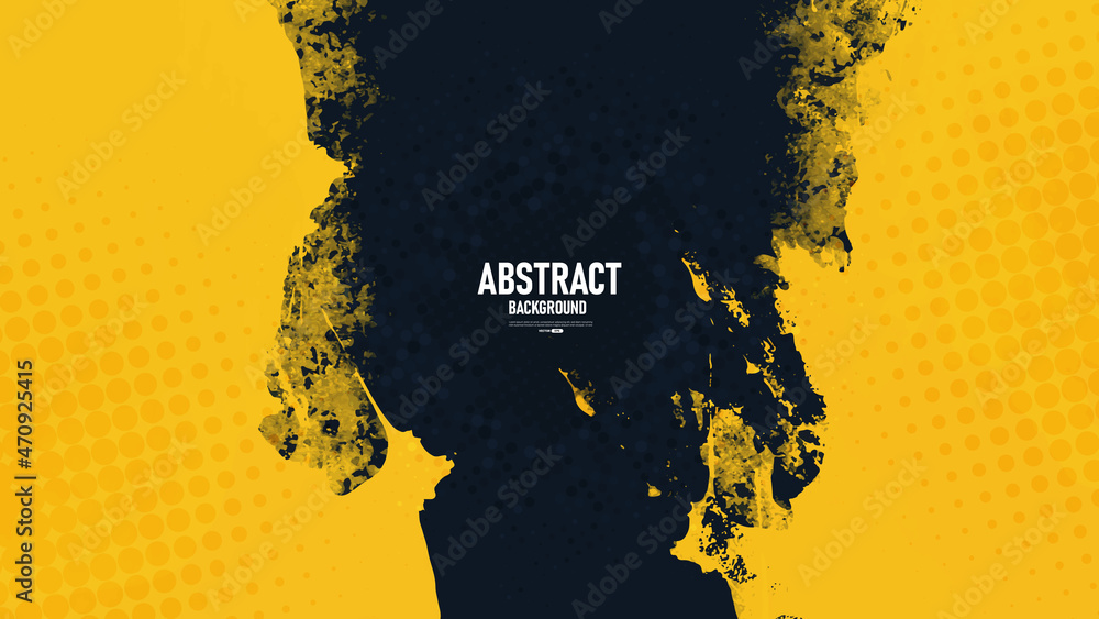 Abstract black and yellow grunge texture background with halftone ...
