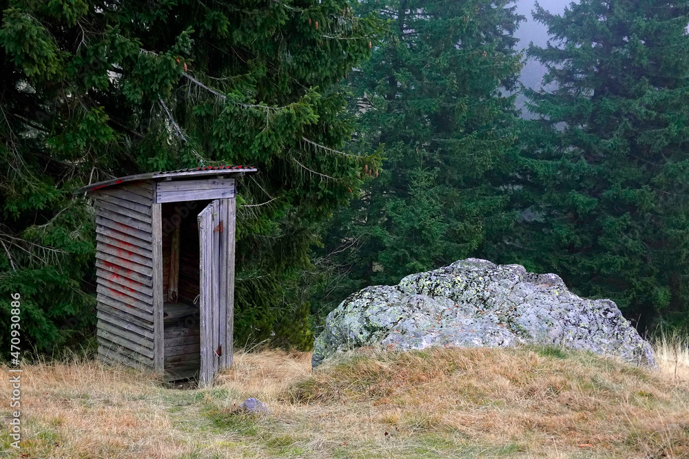 Green Country toilet in the open air. Wooden structure for outdoor ...