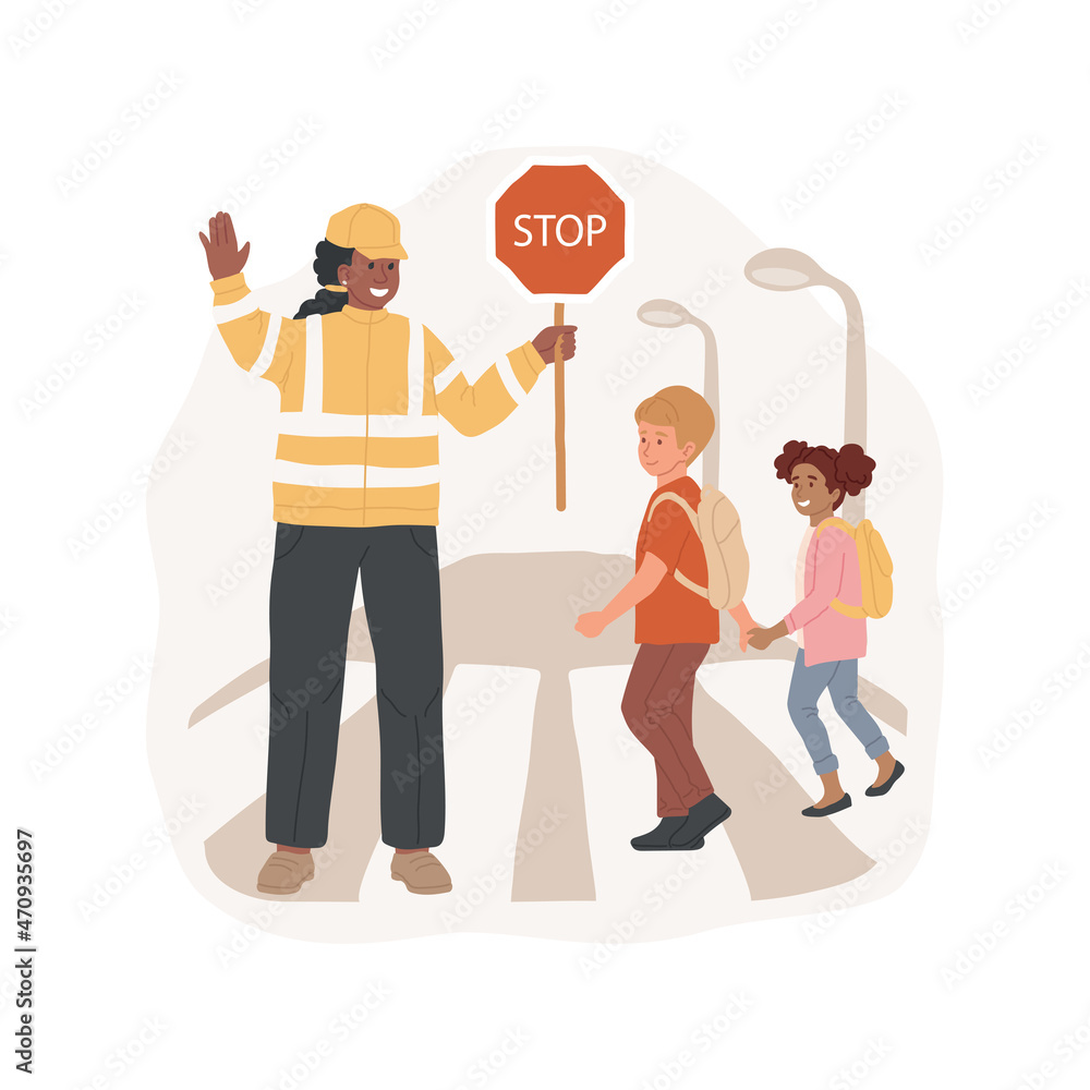 Traffic guard isolated cartoon vector illustration. Students road ...