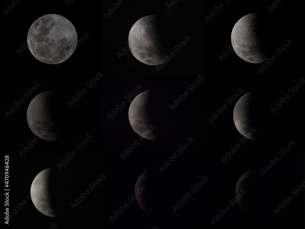 Composite of moon phases during lunar eclipse, Vilcabamba, Ecuador ...
