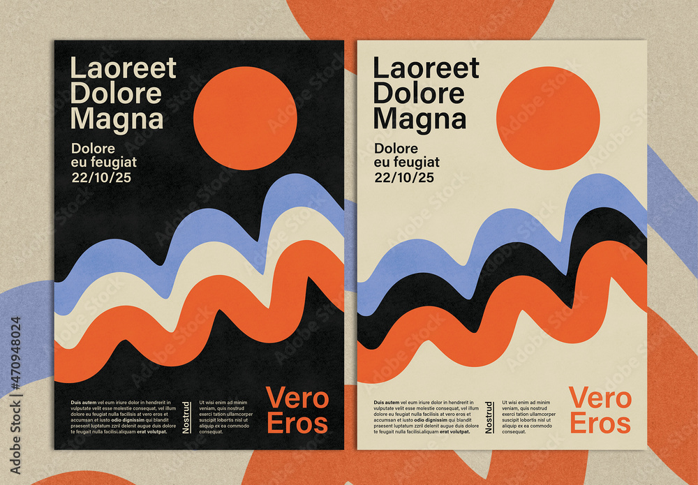 Vintage Swiss Style Cover Design Layout with Wavy Pattern Lines Stock ...