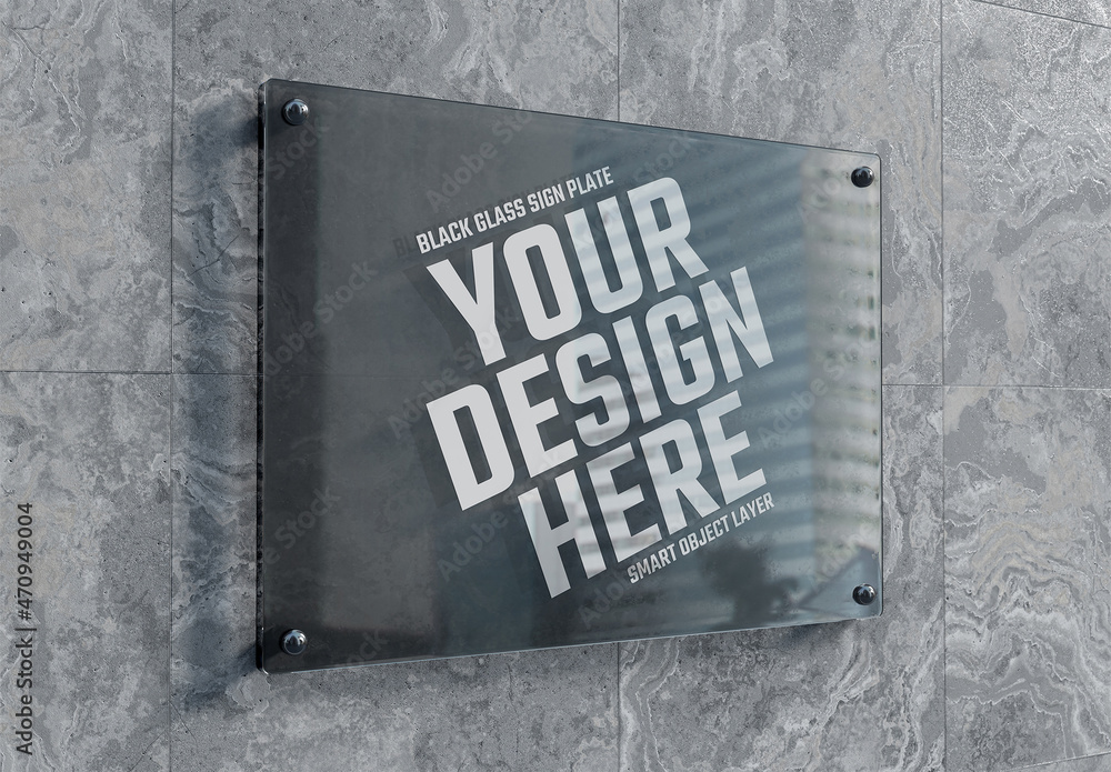 Glass Sign Plate on Wall Mockup Stock Template | Adobe Stock