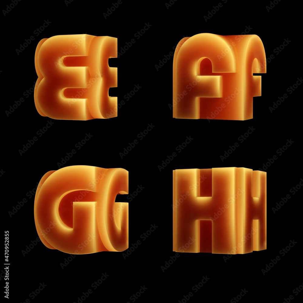 Glowing double-font alphabet - letters E-H Stock Illustration | Adobe Stock