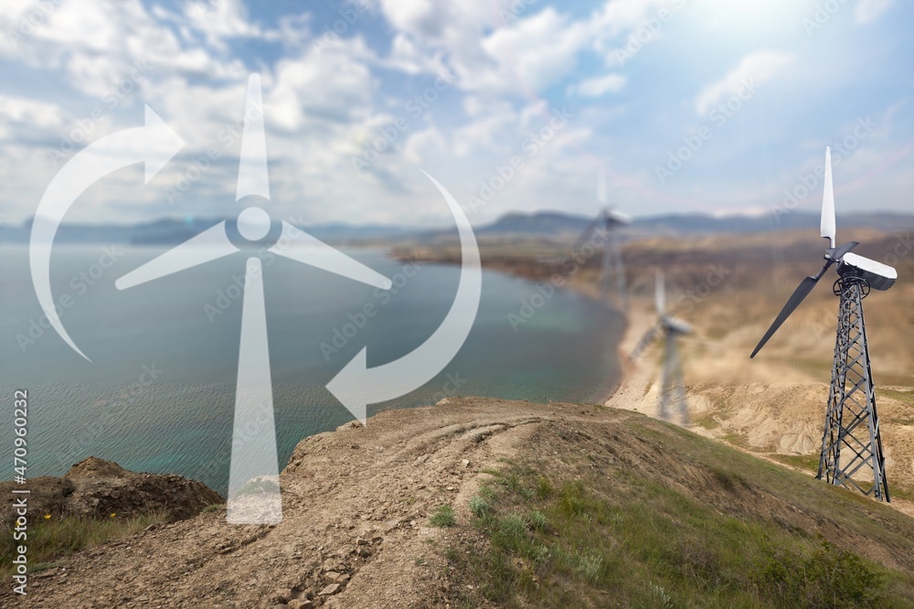 Wind power plant and technology. Smart Renewable energy. Sustainable ...