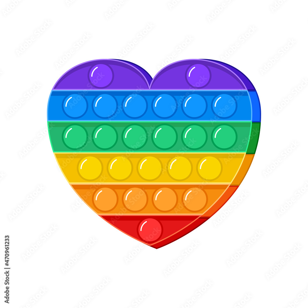 Popit vector toy, rainbow push bubbles, fidget icon, sensory game heart ...