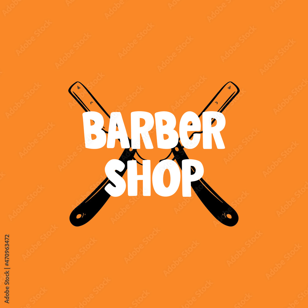 Barber shop hand drawn sticker. Vector illustration with razor and ...