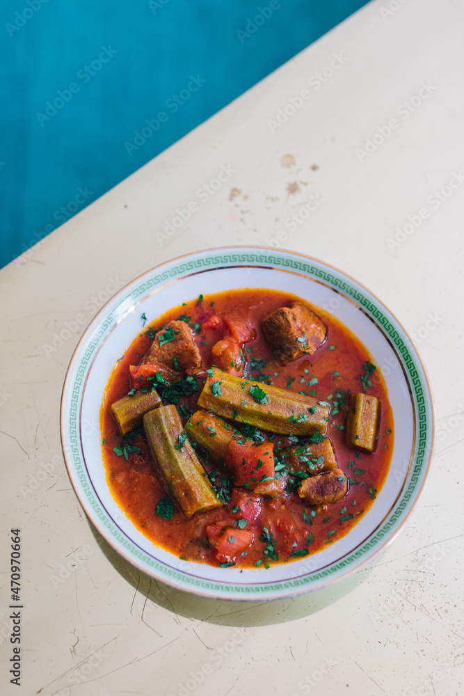 Bamya Bamia okra beef middle eastern Persian Iraqi stew Stock Photo ...