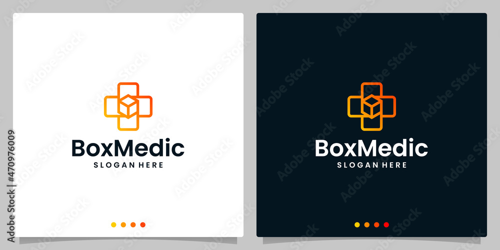Logo medical cross vector with Delivery Box logo design template ...