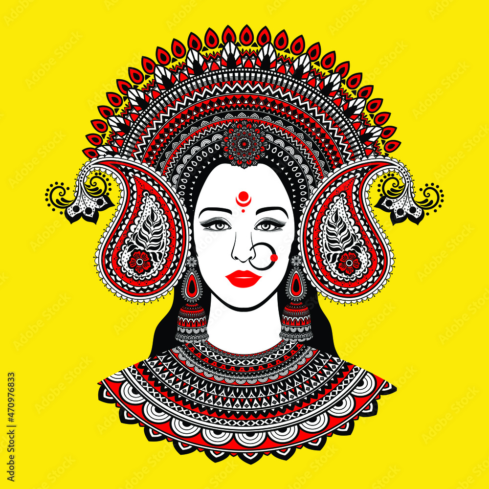 Happy Navratri, Vector Illustration Maa Durga with beautiful yellow ...
