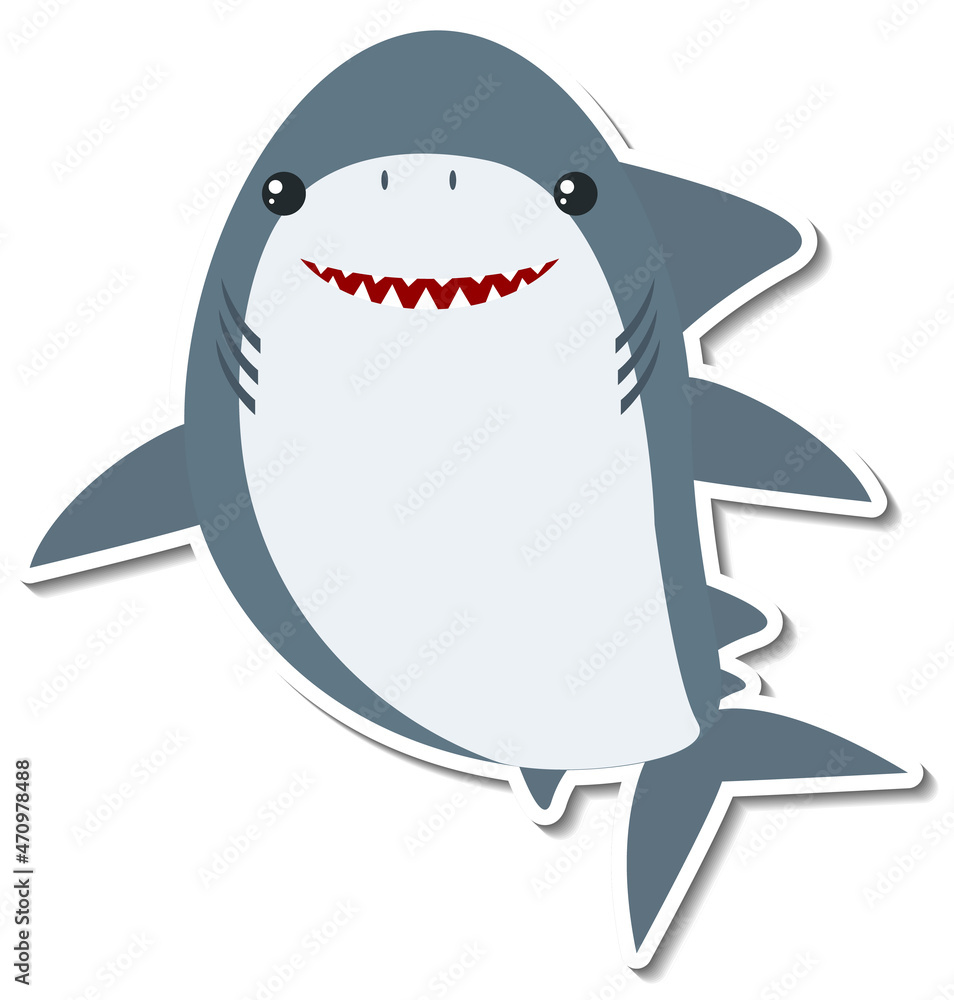 Chubby shark animal cartoon sticker Stock Vector | Adobe Stock