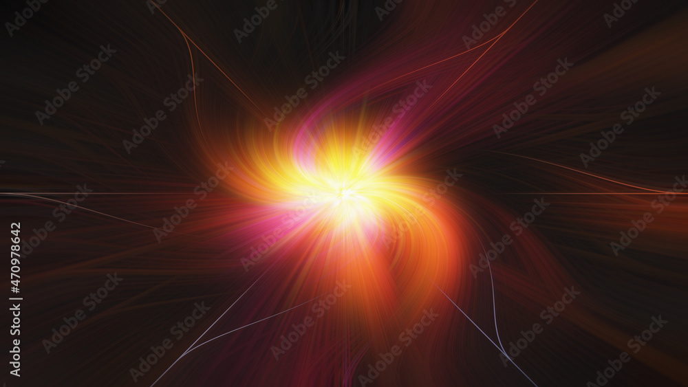black background with bright rays. cosmic rays background. bright Star ...