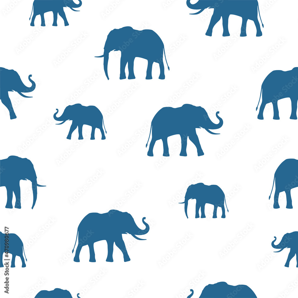 Amusing cute seamless pattern multiple elephant, in blue and white ...