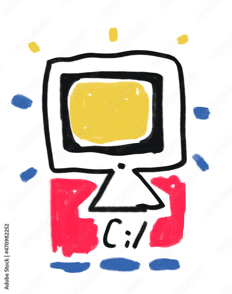 Amusing computer showing disk, computer symbol with very graffiti and ...