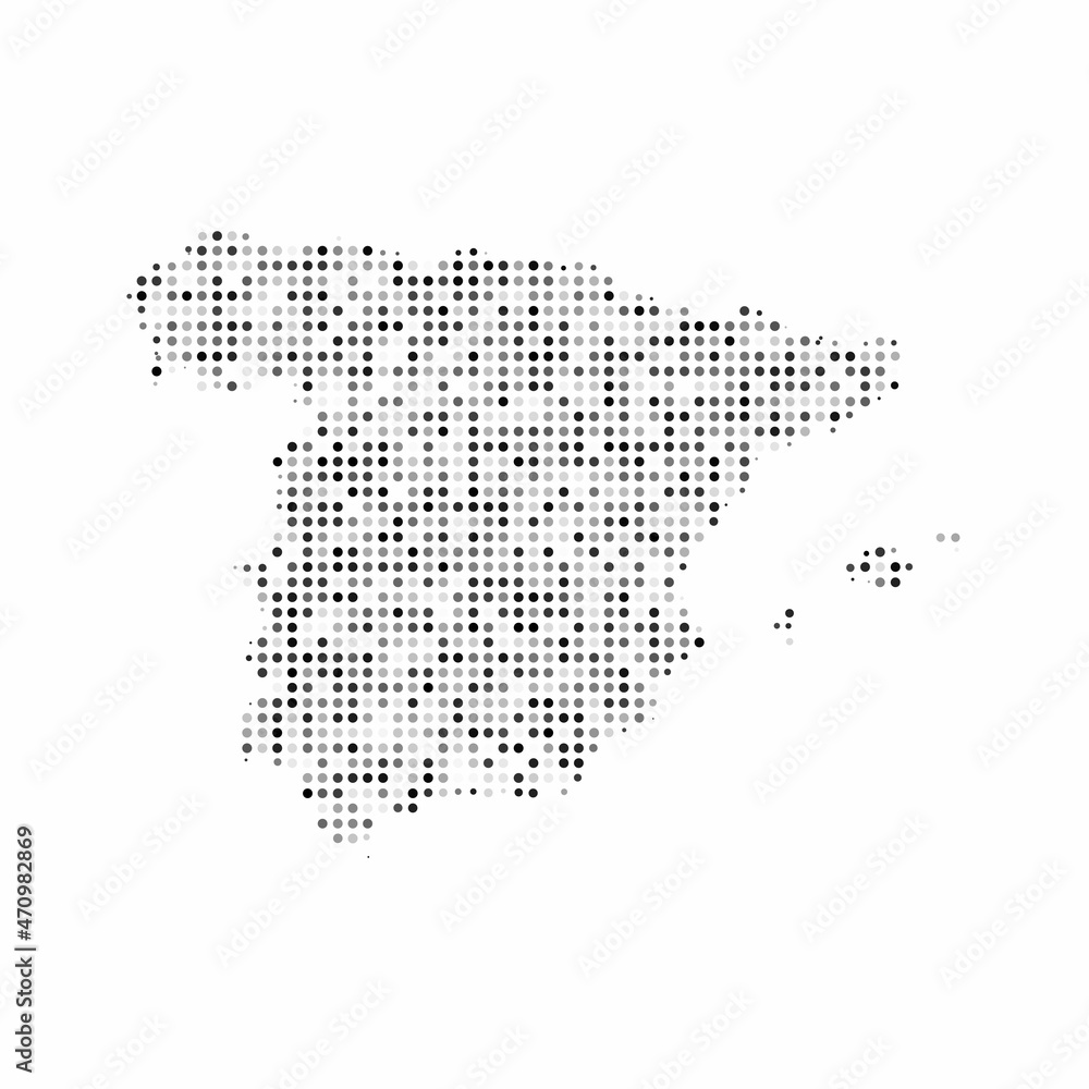 Abstract dotted black and white halftone effect vector map of Spain ...