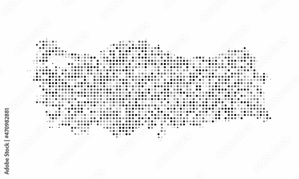 Abstract dotted black and white halftone effect vector map of Turkey ...