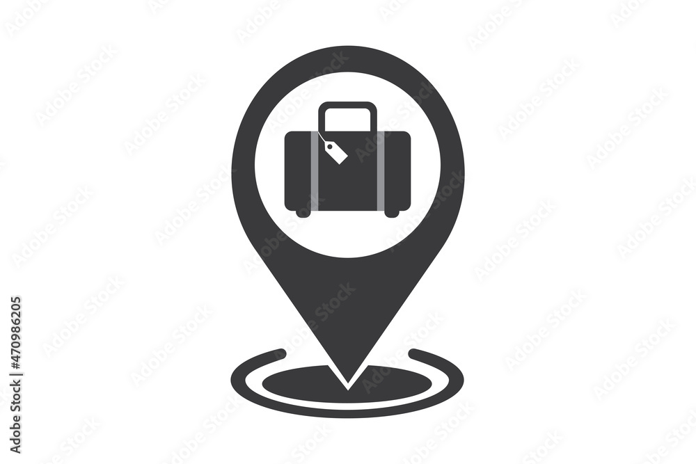 Suitcase map pin Vector icon on white background for website ...