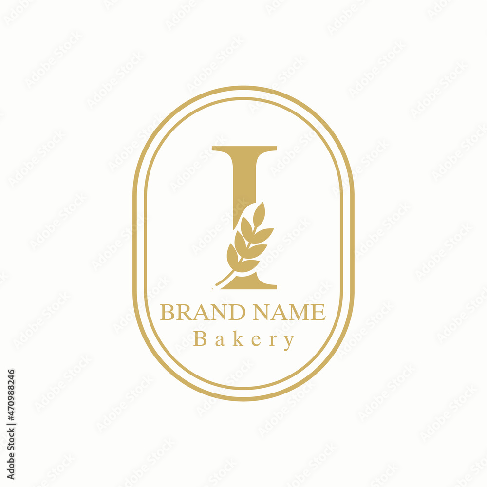 Initial I Letter with Wheat Grain for Bakery, Bread, Cake, Cafe, Pastry ...