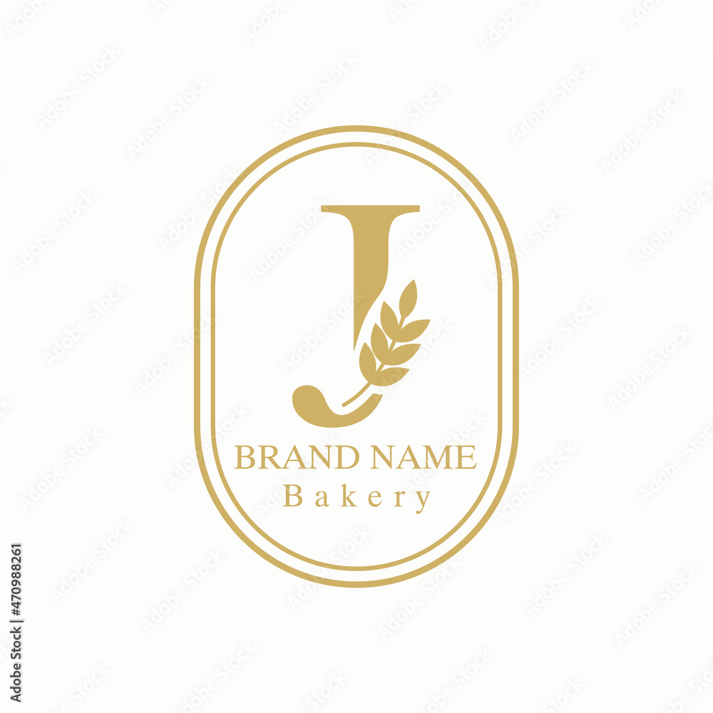 Initial J Letter with Wheat Grain for Bakery, Bread, Cake, Cafe, Pastry ...