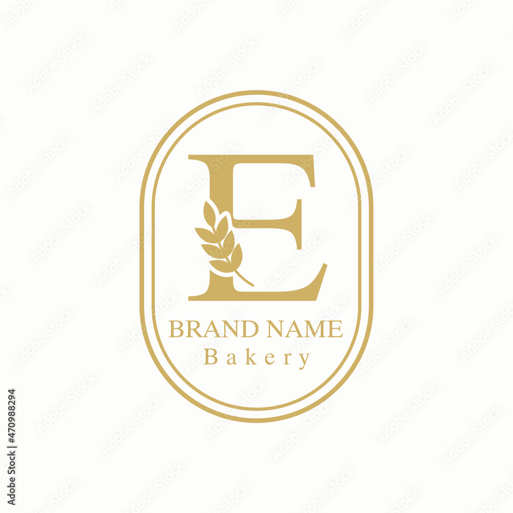 Initial E Letter with Wheat Grain for Bakery, Bread, Cake, Cafe, Pastry ...