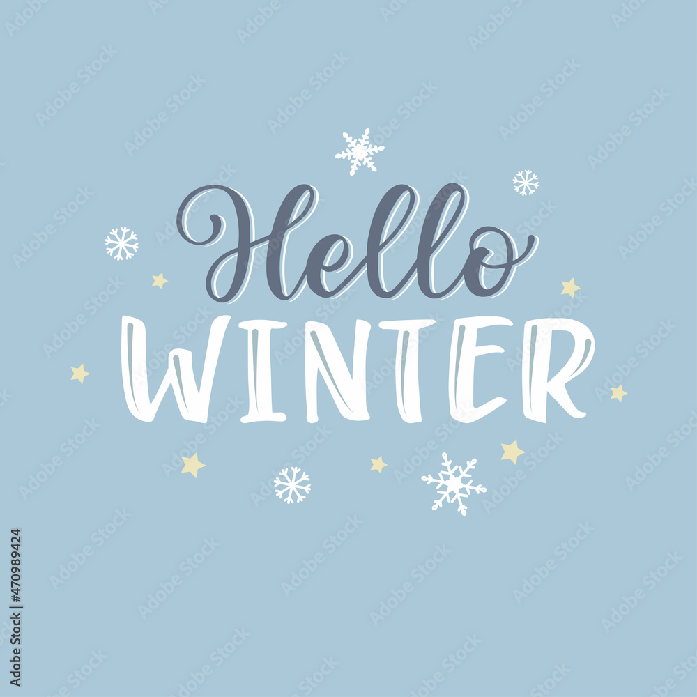 Vector lettering illustration of "Hello Winter" handwritten inscription ...