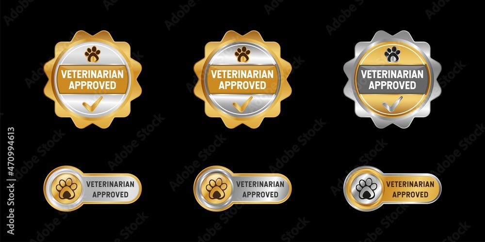 Veterinarian Approved Label, Stamp, Badge, or Logo. With paw and check ...