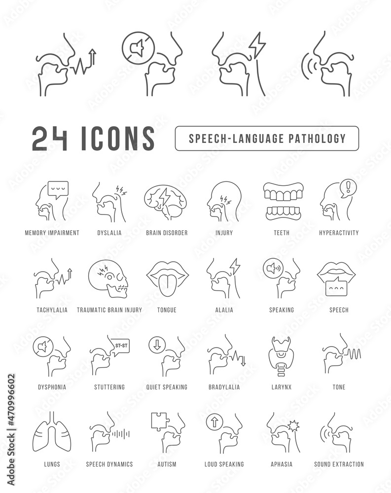 Speech-Language Pathology. Collection of perfectly thin icons for web ...