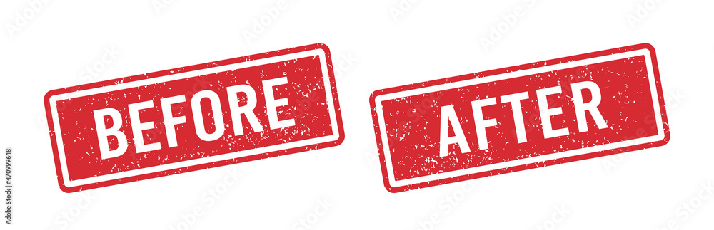 Before and after red grunge rubber stamps. Seals with words Before and ...