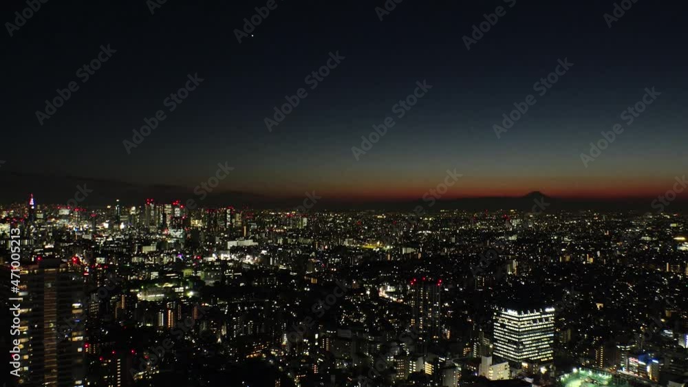 TOKYO, JAPAN : Aerial high angle sunset CITYSCAPE of TOKYO and MOUNT ...