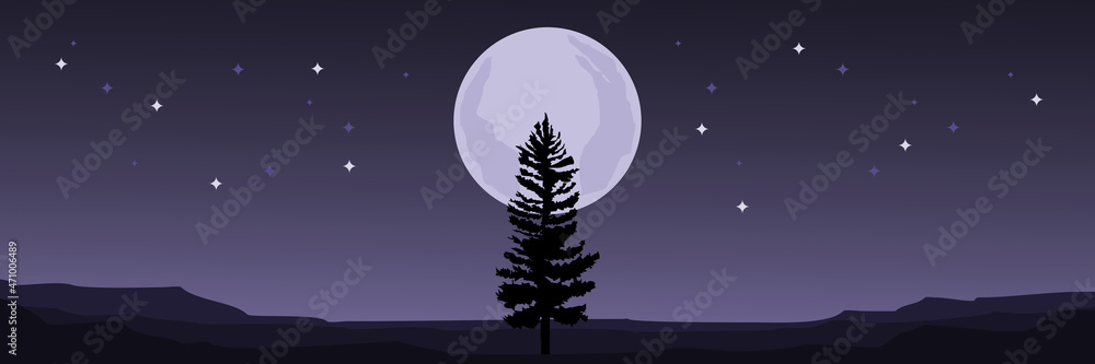 moonrise flat design landscape vector illustration design for wallpaper ...
