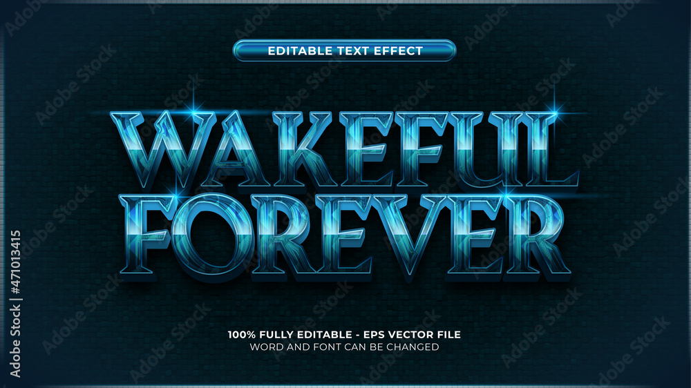 title text effect template. Blue chrome with pattern style text effect ...