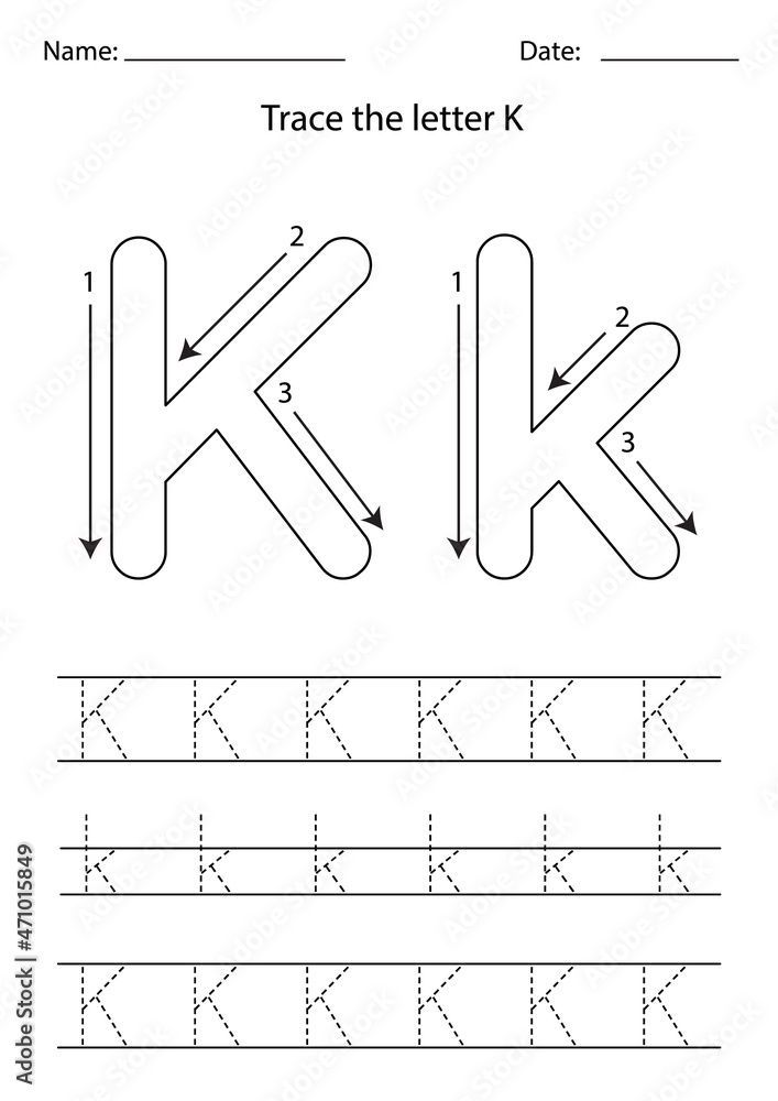 Learning English alphabet for kids. How to write letter K. Stock Vector ...