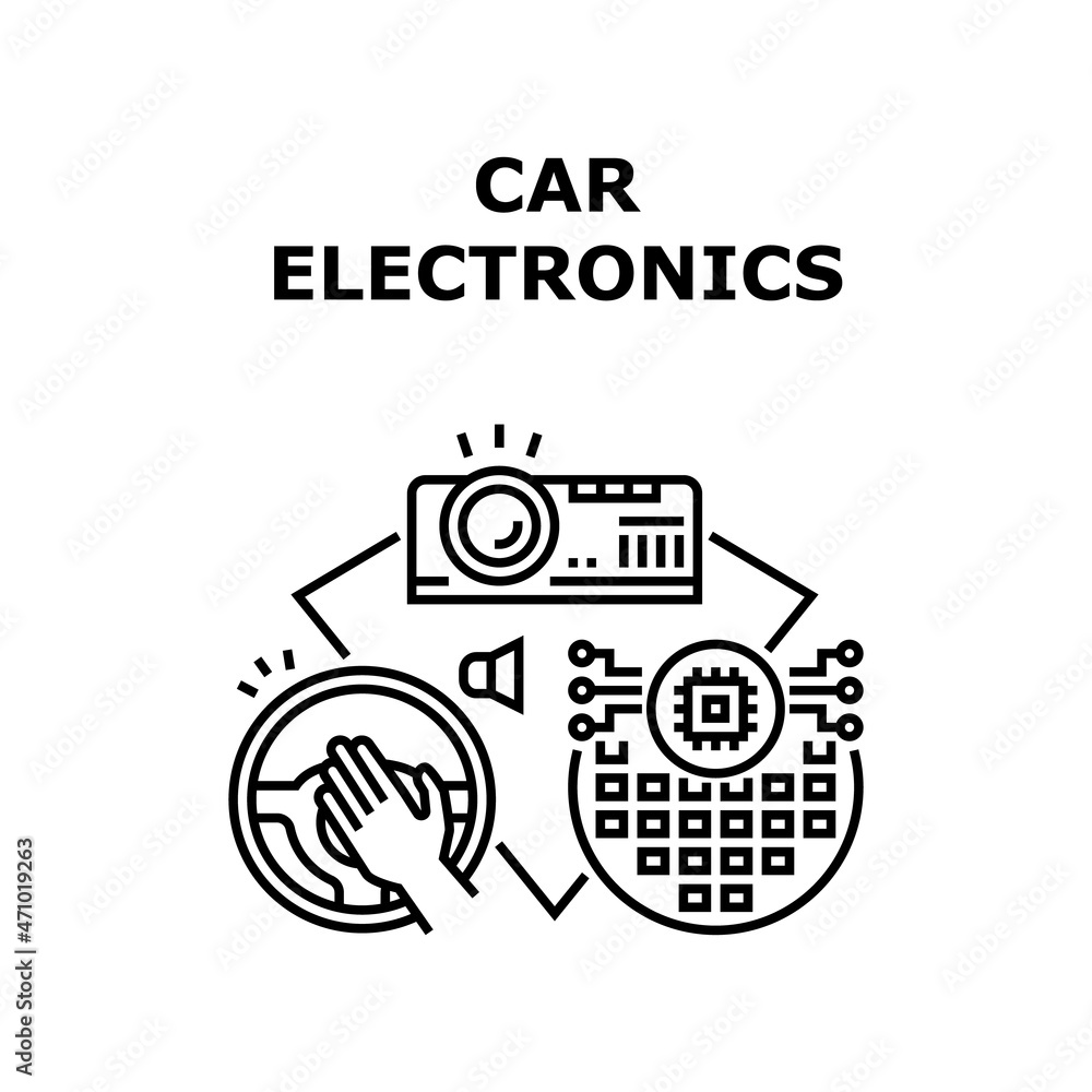 Car Electronics Vector Icon Concept. Tuning Microchip On Dashboard And ...