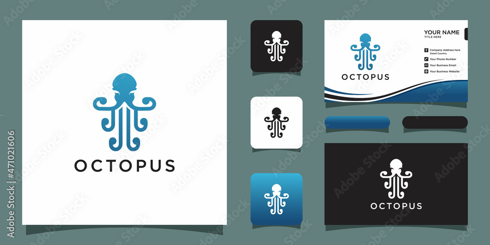Octopus Logo, Simple Octopus Vector Logo Design with business card ...